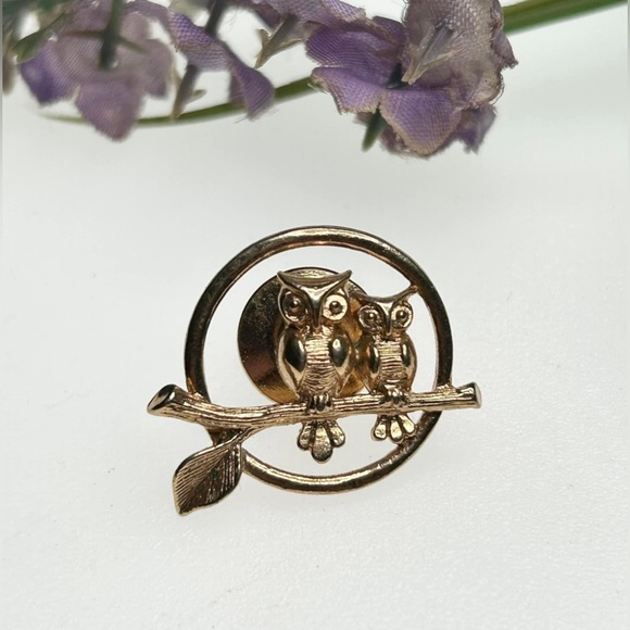 Avon | Jewelry | Vintage Avon Signed Horned Owls On A Branch Gold Tone ...